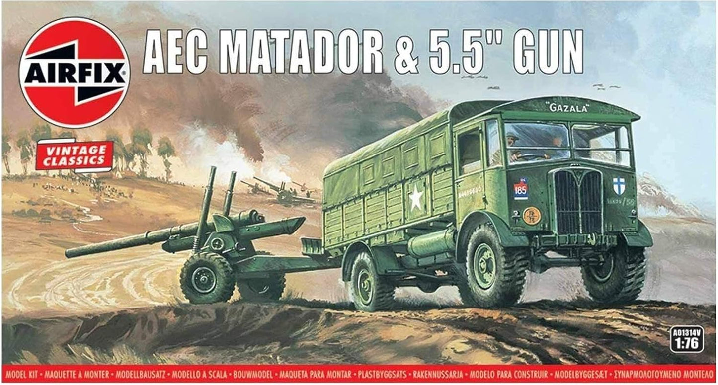 Airfix Vintage Classic AEC Matador & 5.5" Gun 1:76 Scale Model Kit A01 ...